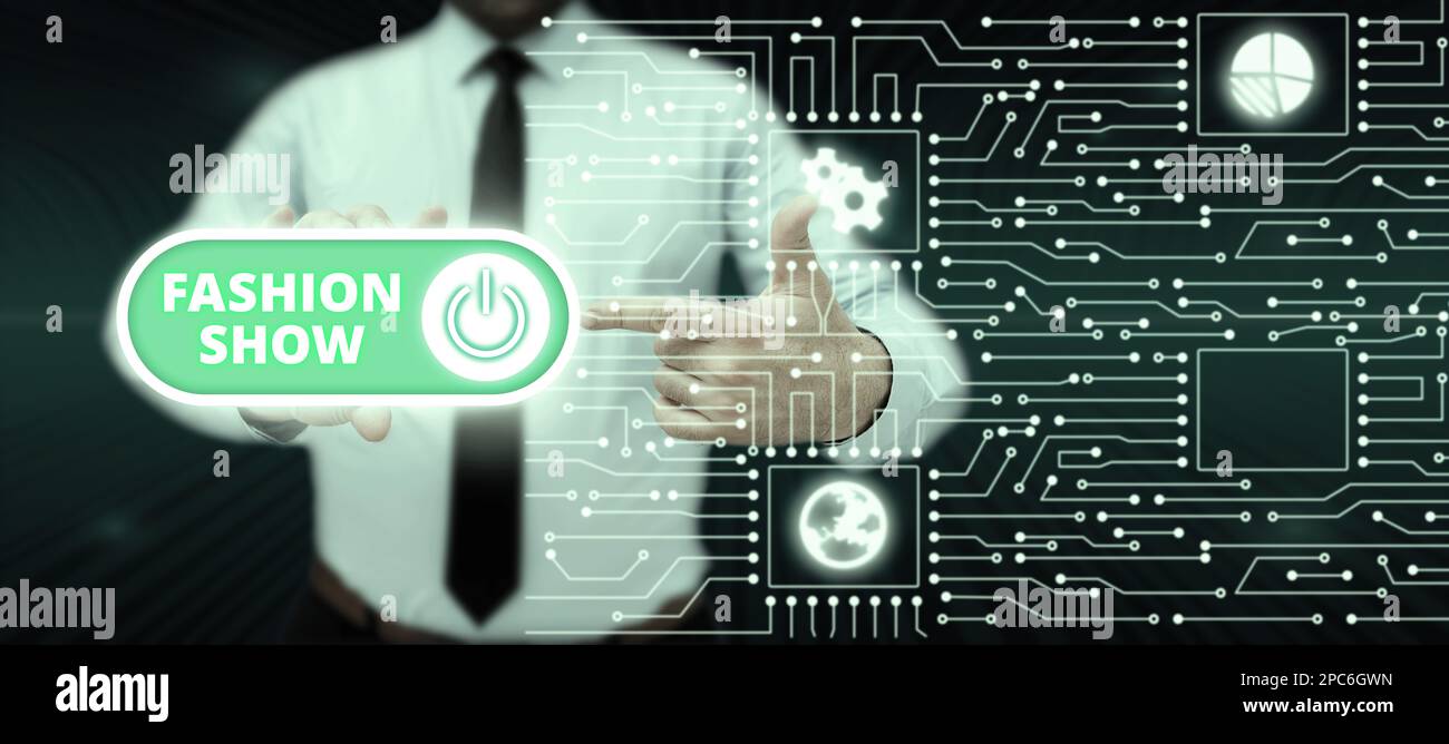 Hand writing sign Fashion Show. Word Written on exibition that involves ...