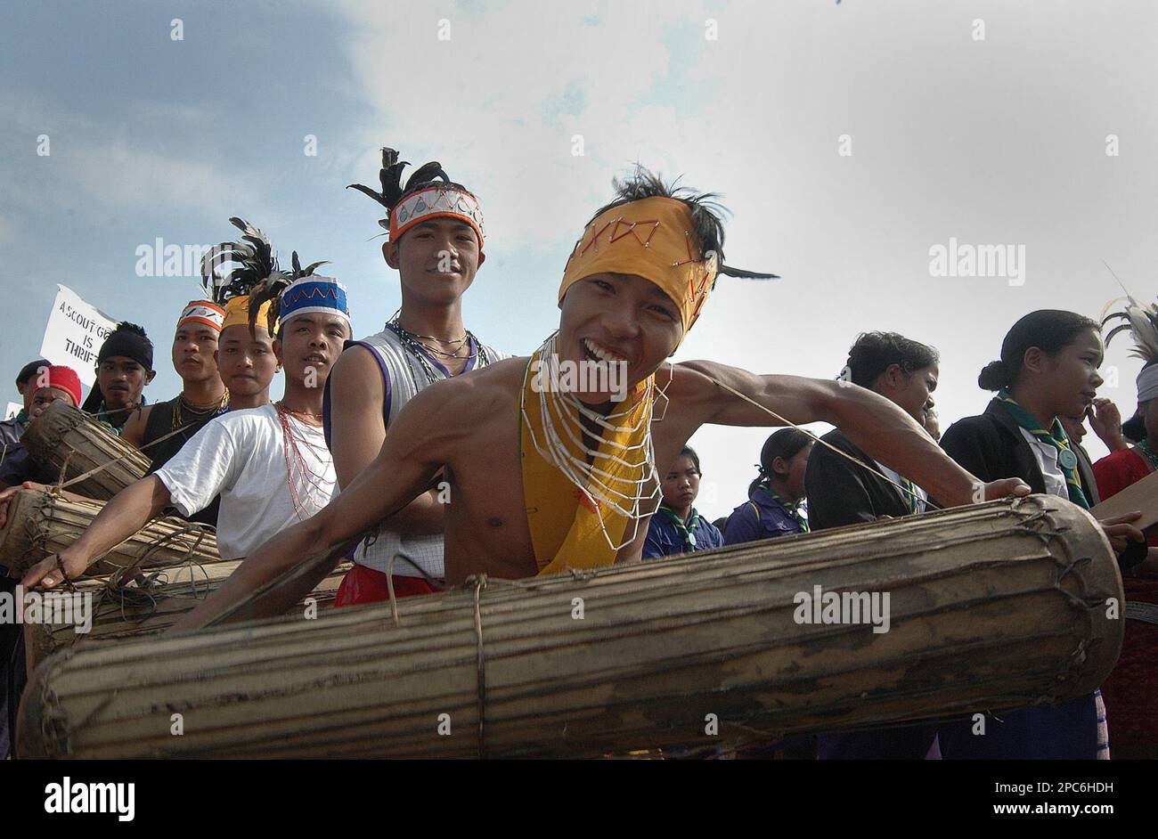 Indian Scouts from the state of Meghalaya in their traditional costumes ...