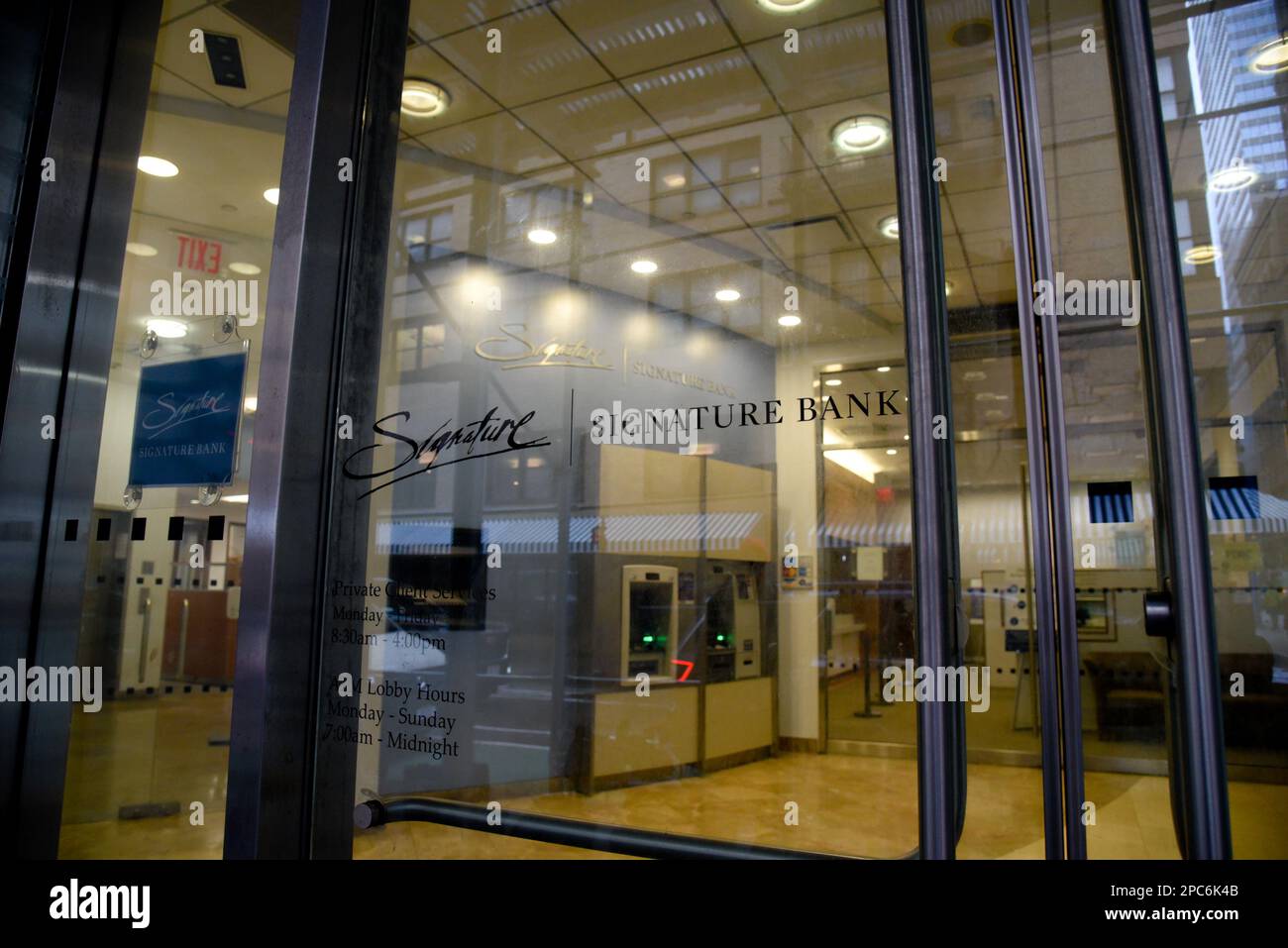 New York, USA. 13th Mar, 2023. A view of the Signature Bank branch on ...