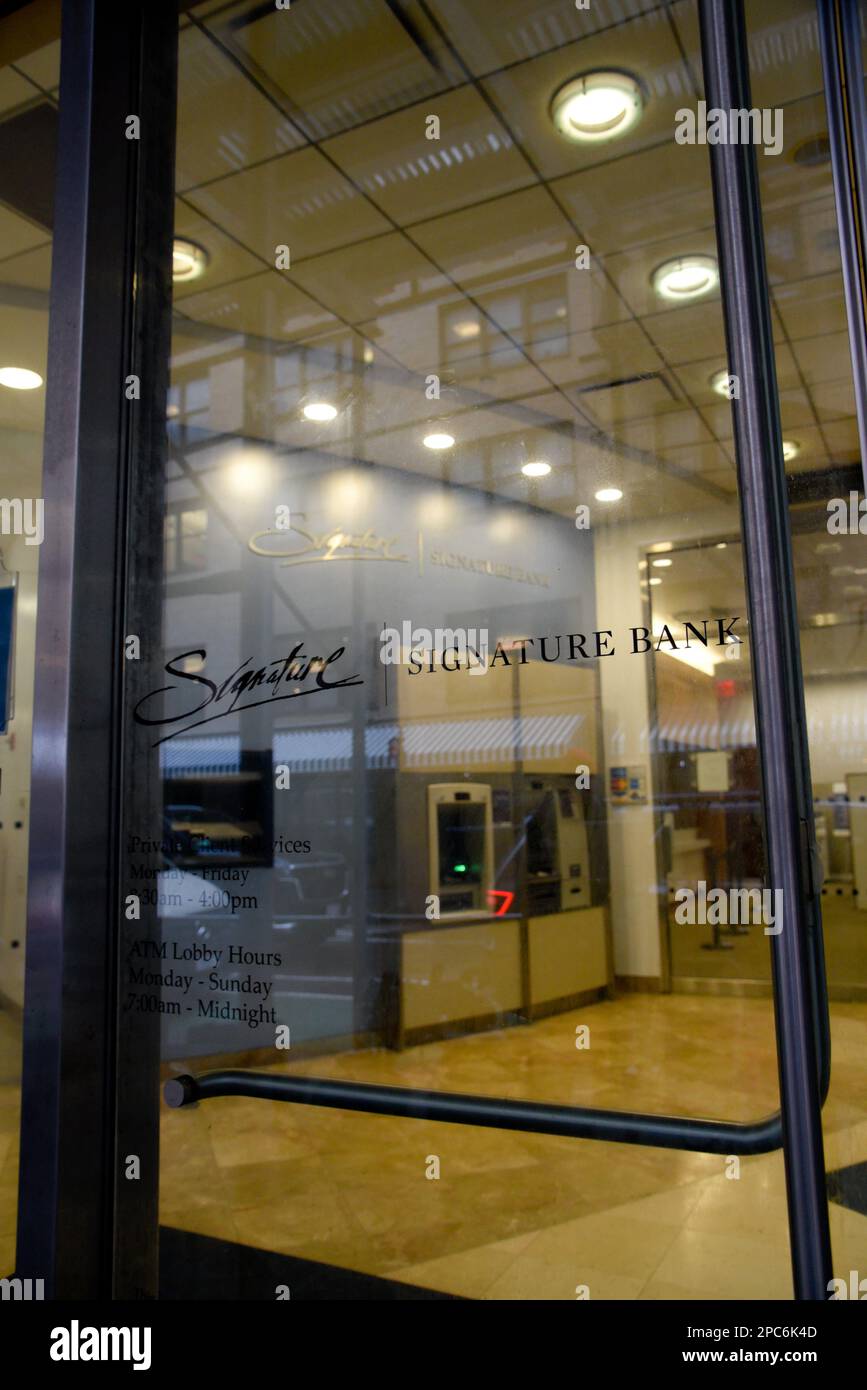 New York, USA. 13th Mar, 2023. A view of the Signature Bank branch on ...