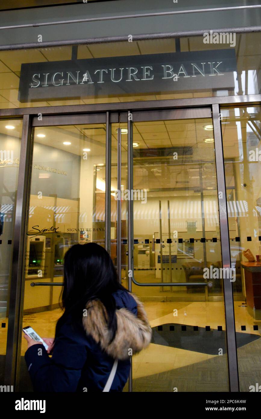 New York, USA. 13th Mar, 2023. A view of the Signature Bank branch on ...