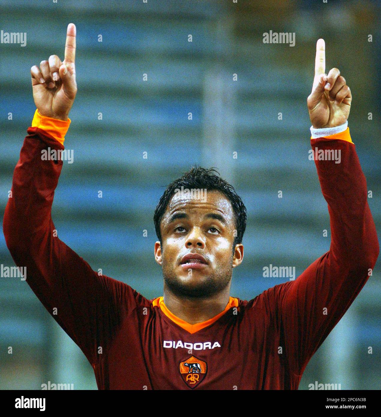 AS Roma's Mancini, of Brazil, celebrates after scoring during an ...