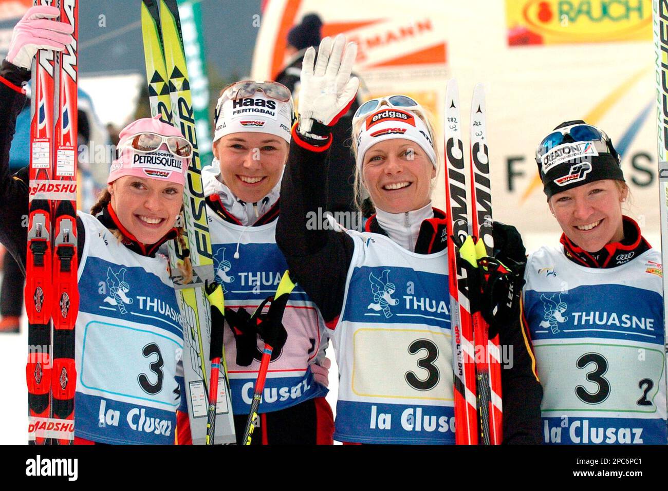 German team Evi Sachenbacher, Stefanie Boehler, Claudia Kuenzel Nystad ...