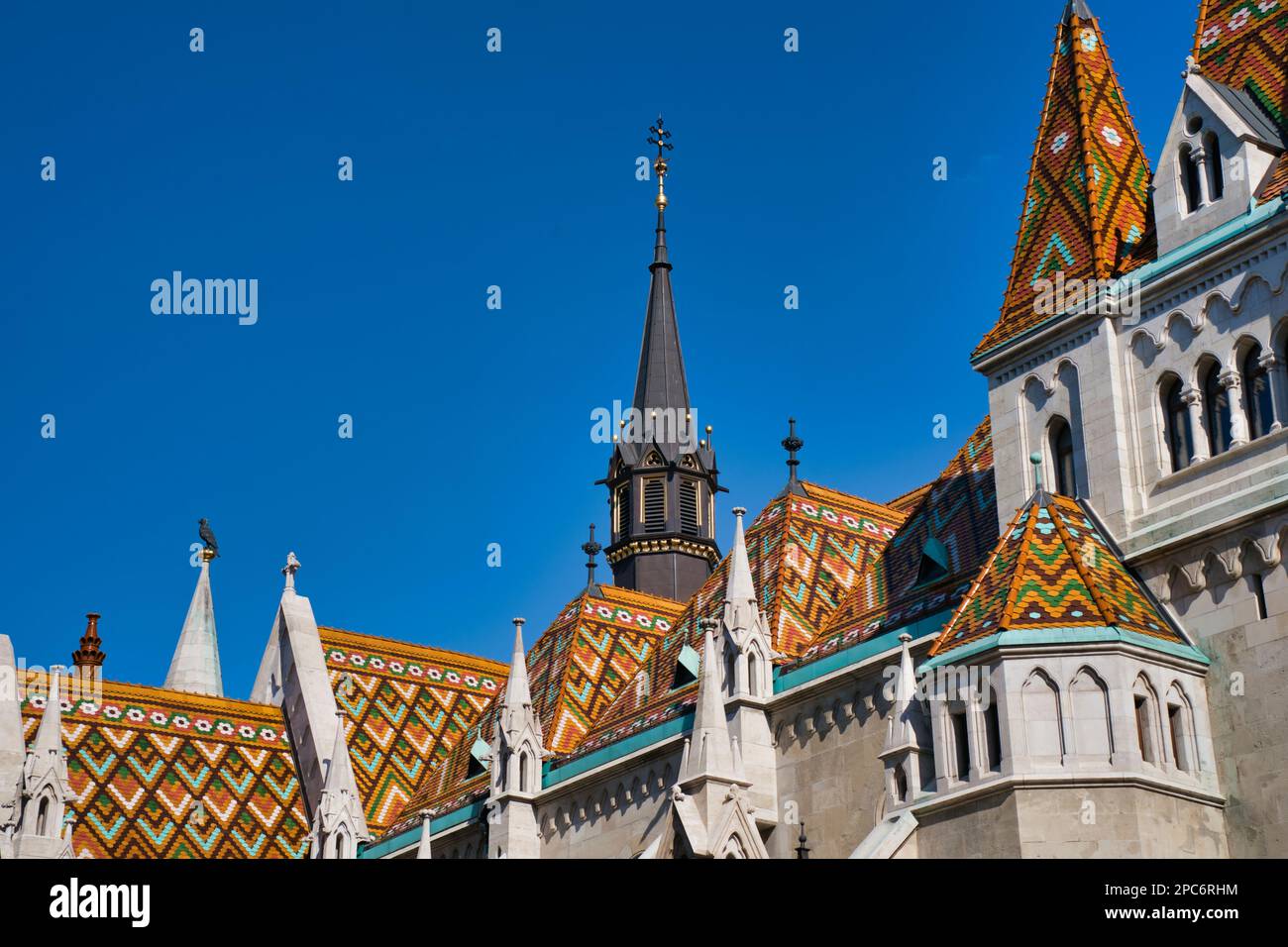 The roof and towers of Matthias Church in Budapest, Hungary Stock Photo ...
