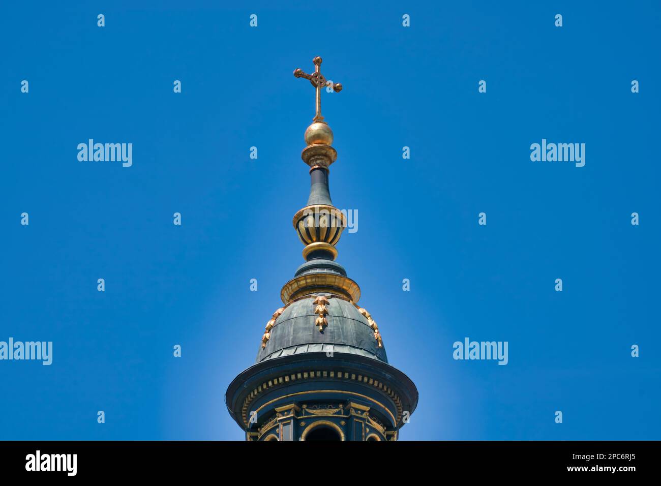 The cross on the tower of St. Stephen's Basilica in Budapest, Hungary ...