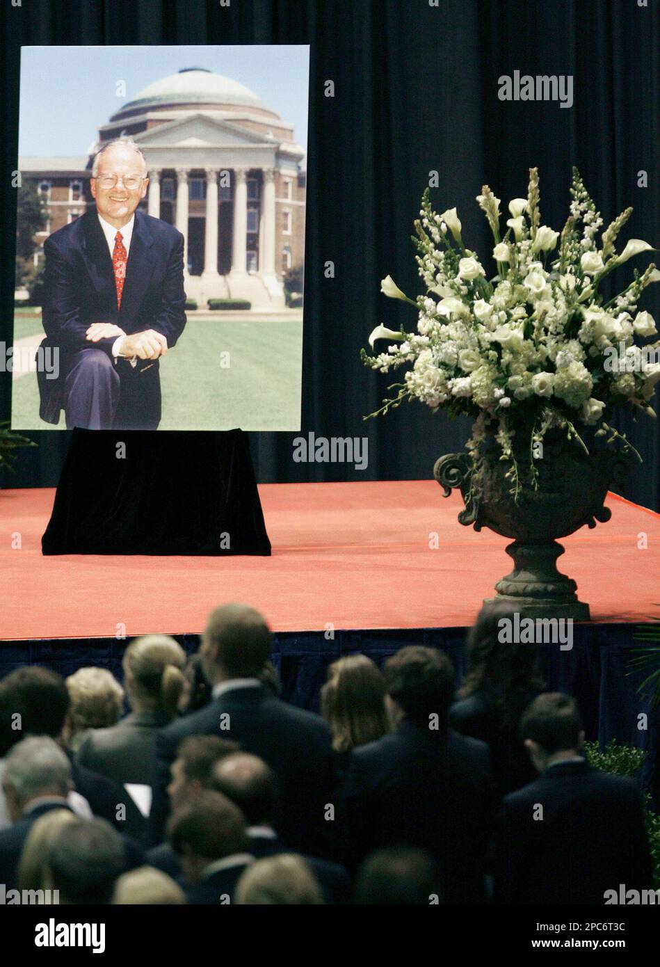 A photo of Lamar Hunt is seen on the stage during a memorial service in ...