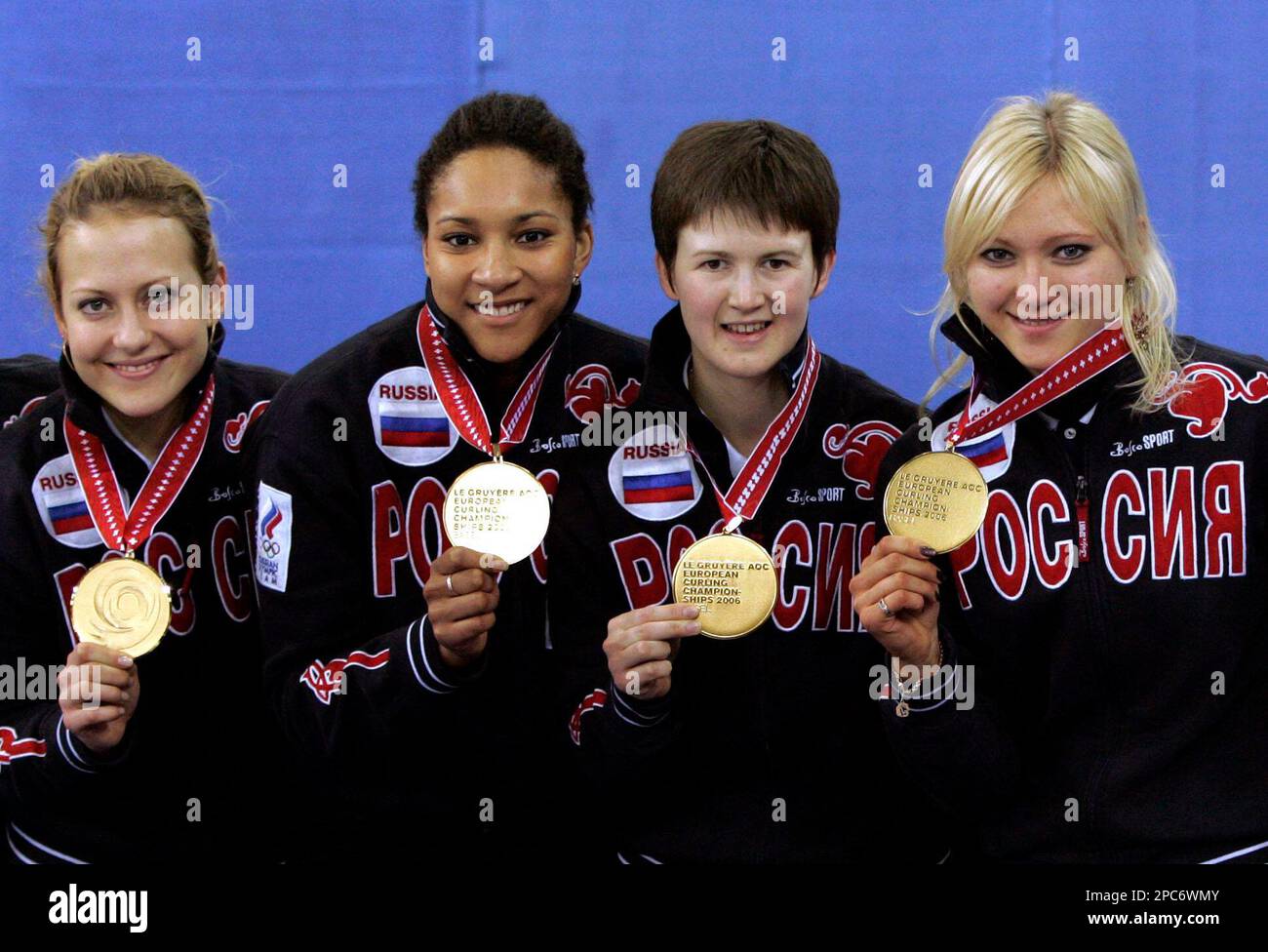 Russia's Ekaterina Galkina, Nkeirouka Ezekh, Olga Jarkova and skip ...