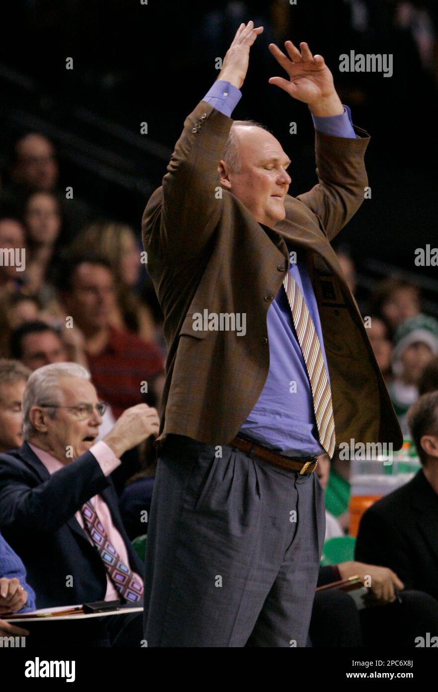 Denver Nuggets coach George Karl gestures late in the fourth quarter of ...