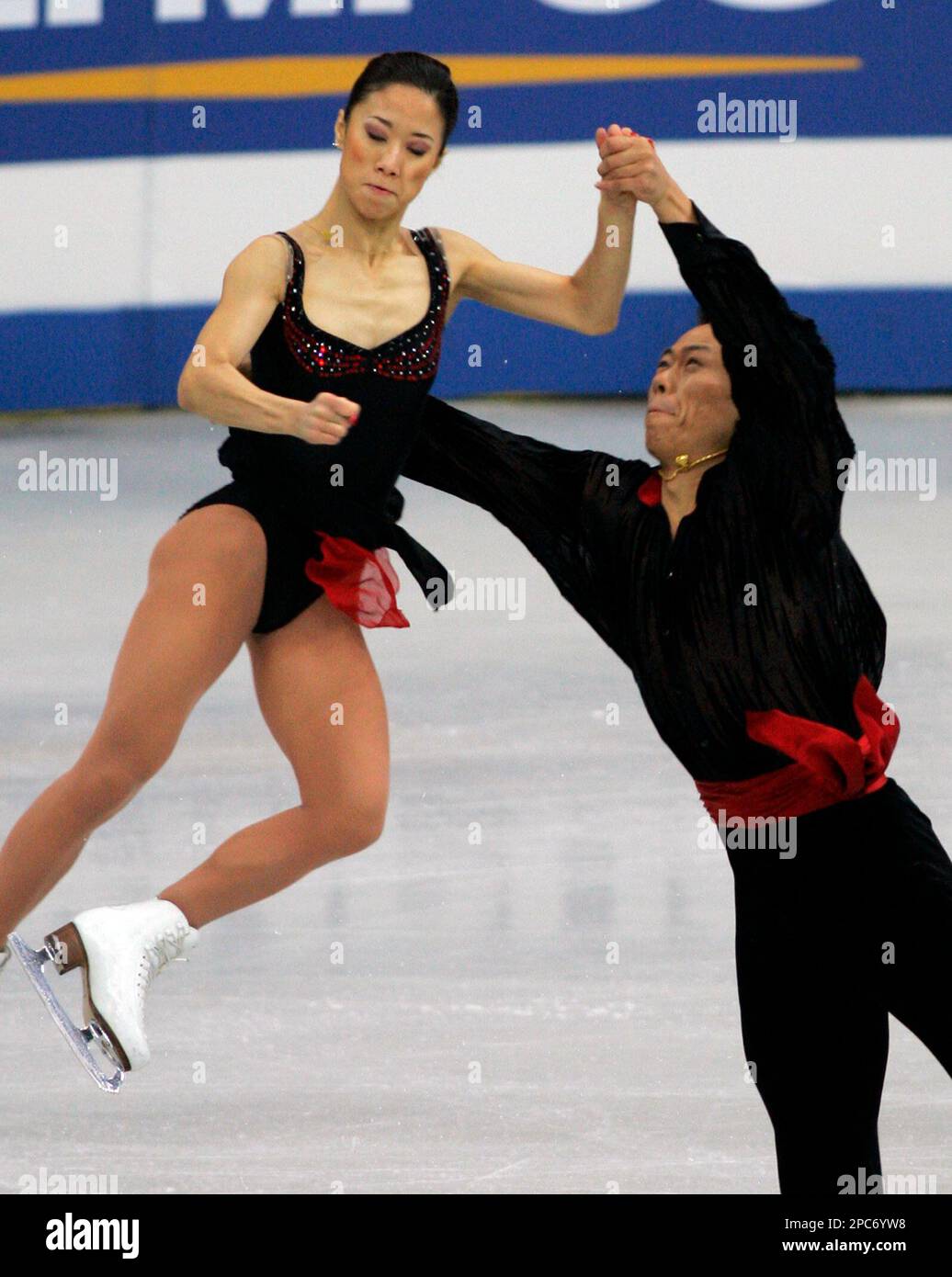 China's Xue Shen, left, and Hongbo Zhao perform their short program during the ISU Grand Prix ...