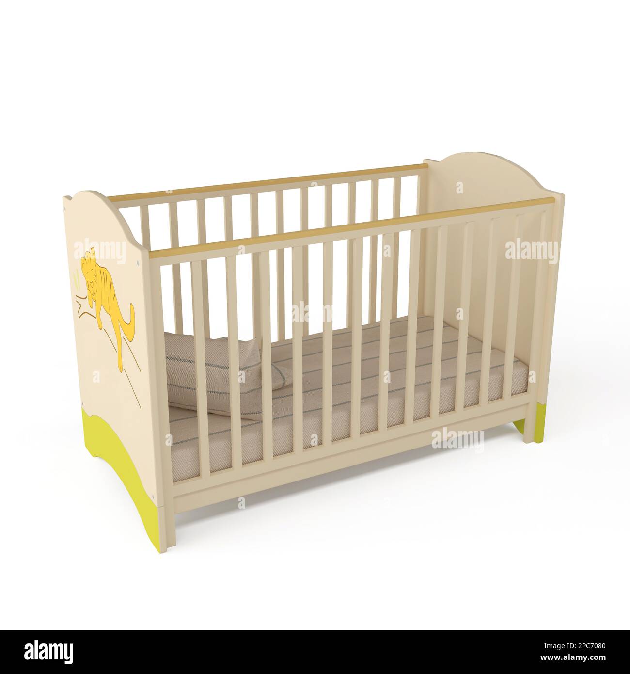 Wooden baby crib 3d rendering isolated white background perfect nursery ...
