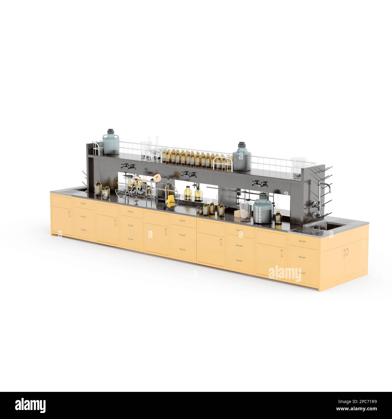 Modern kitchen countertop 3D rendering, white quartz surface with dark ...
