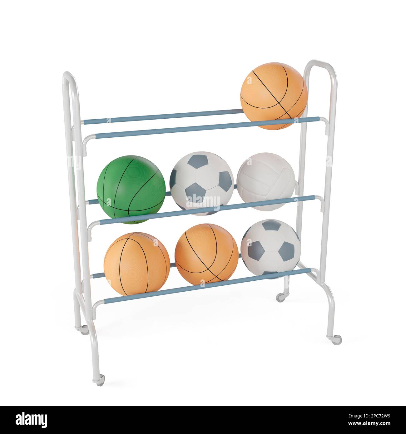 Silver metal rack with multicolored balls 3d render Stock Photo - Alamy