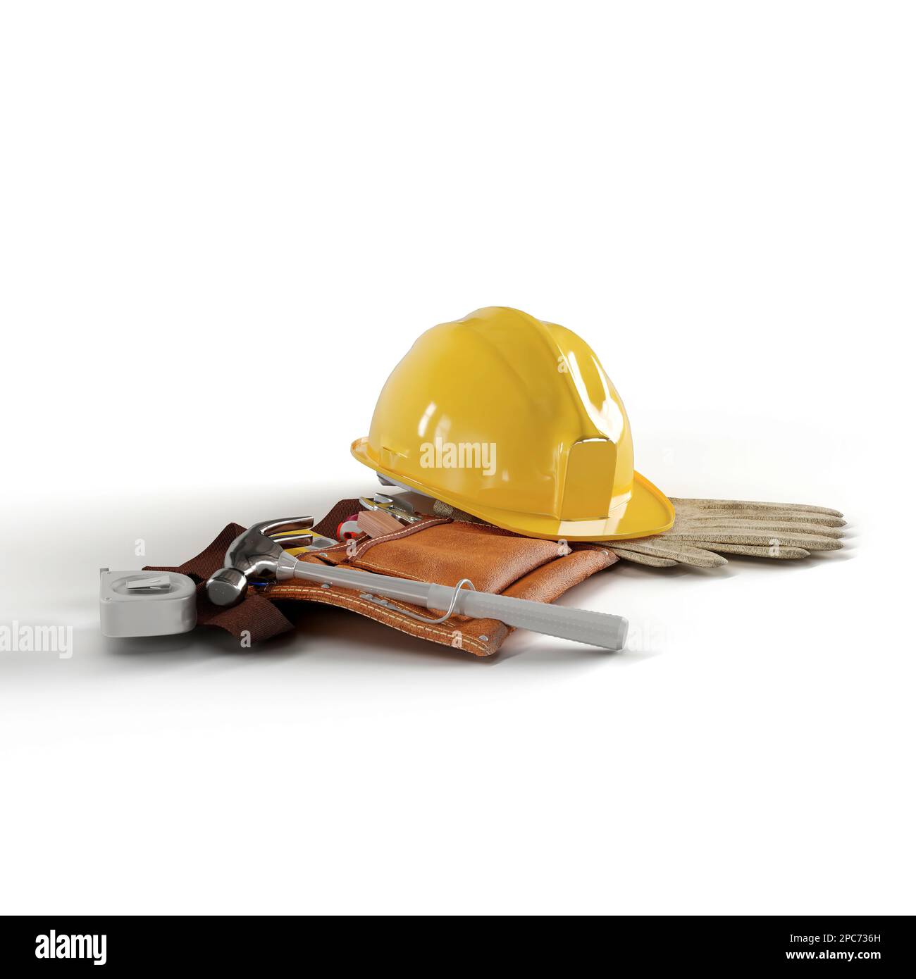 Hard hat atop tools & hammers in 3D render - perfect for construction ...