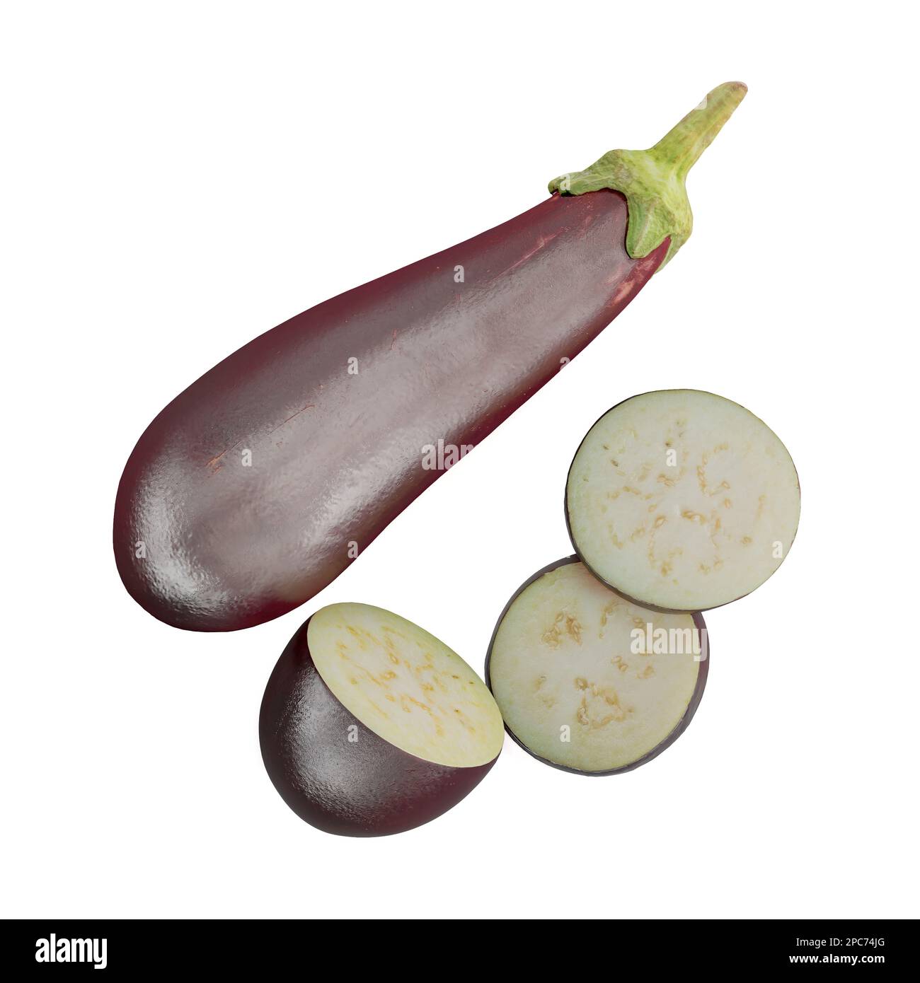 Two eggplant slices 3D rendering isolated white background healthy ...