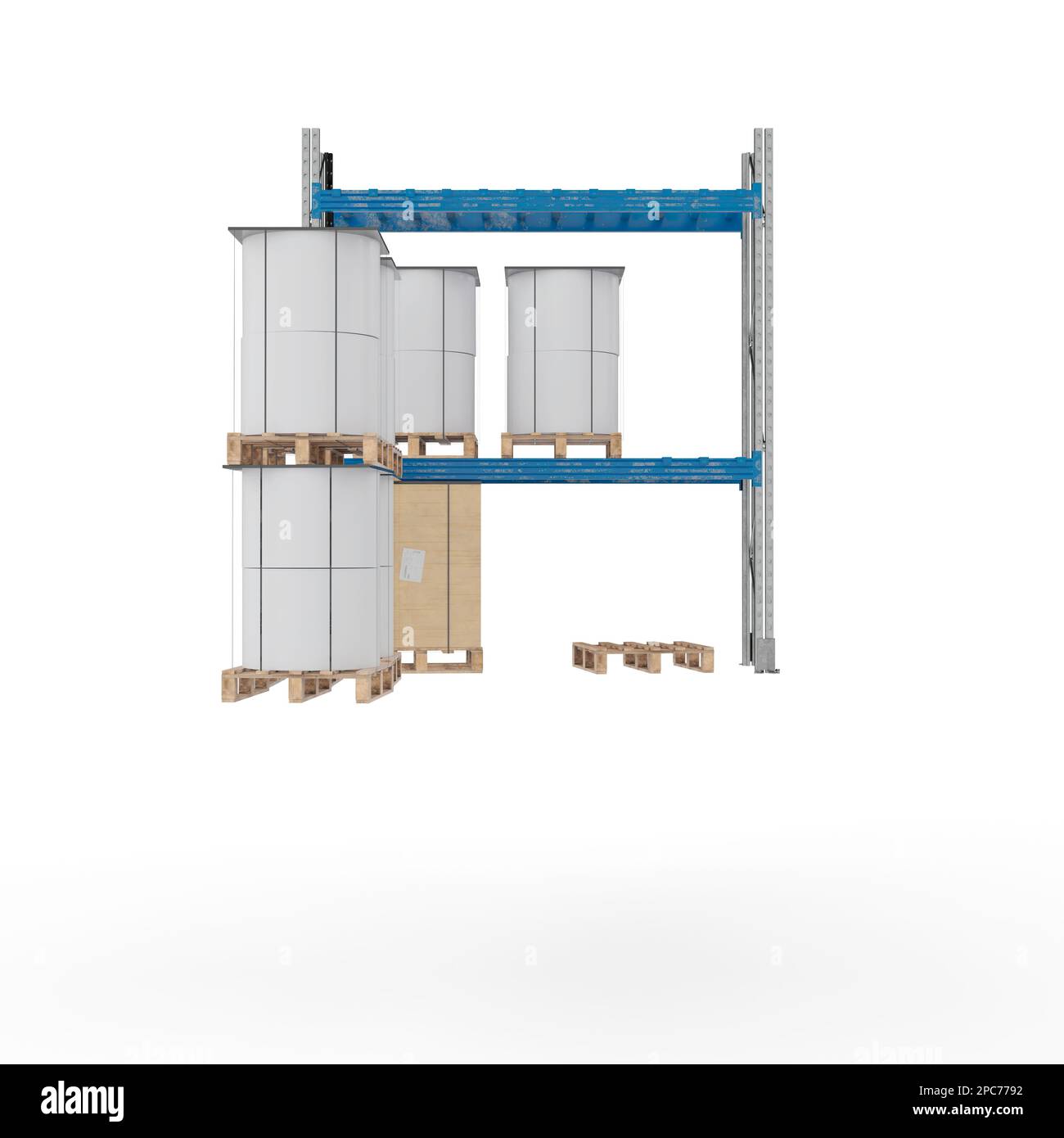 an industrial rack with boxes and pallets on a white background, 3d ...