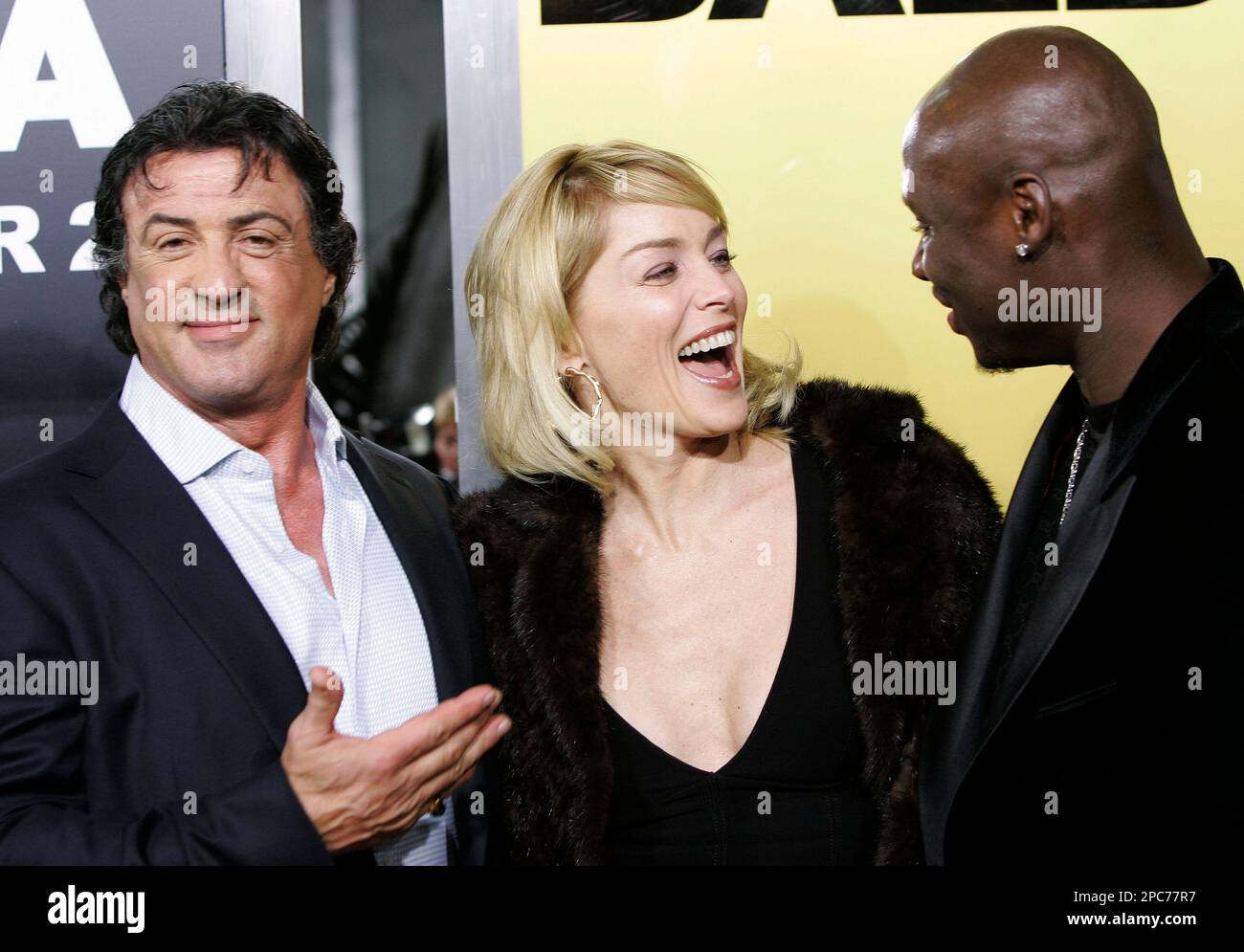 Actress Sharon Stone, center, joins Sylvester Stallone, left, star of ...