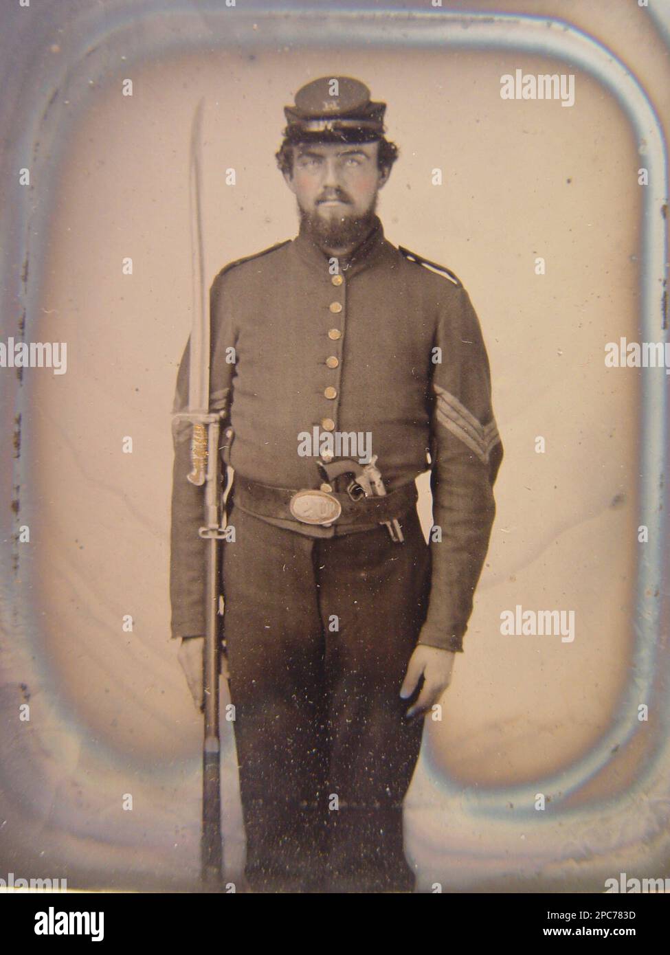 Unidentified soldier in Union sergeant's uniform and Company H forage ...