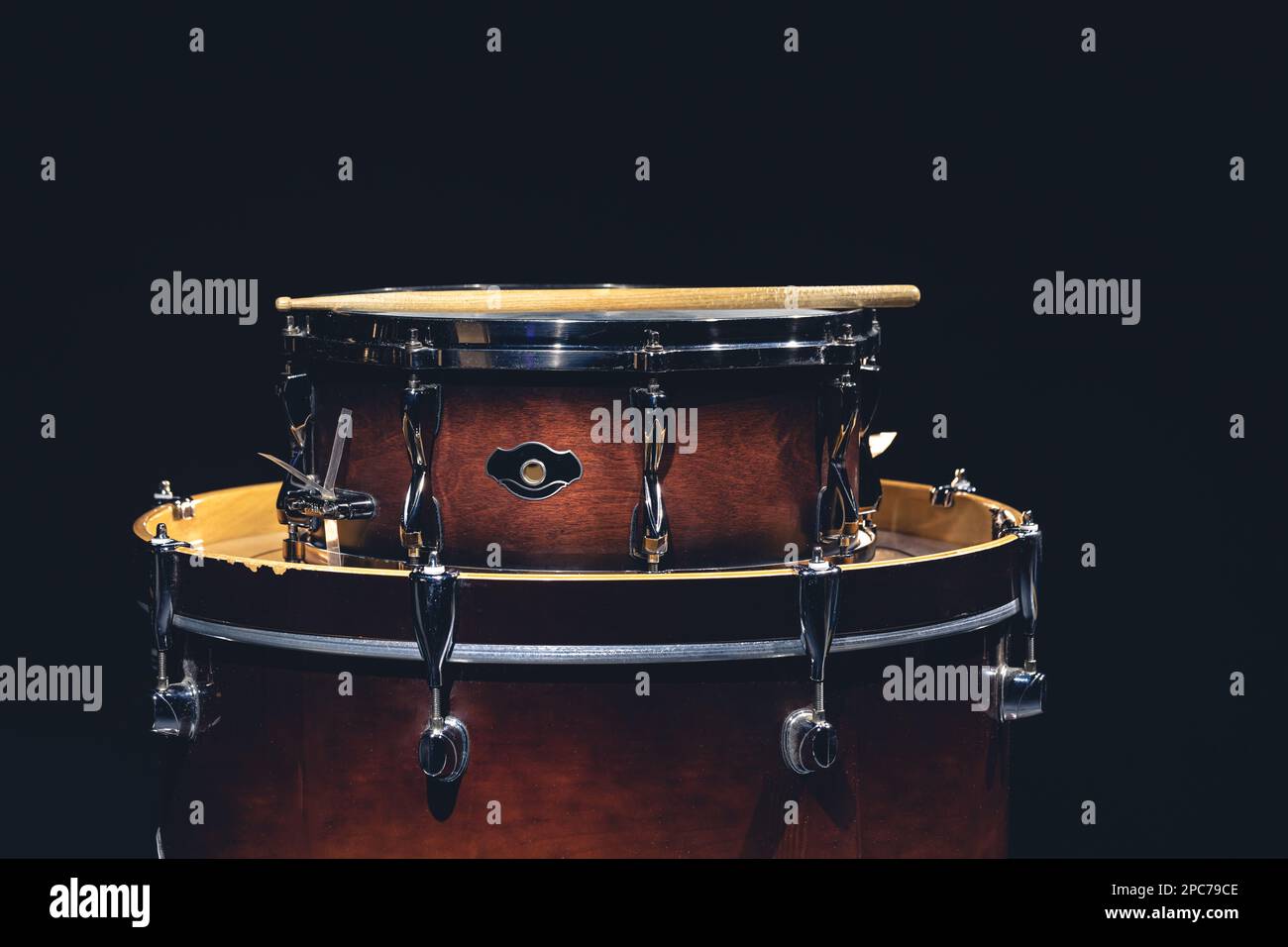 Drums on a dark background isolated, percussion instruments Stock Photo ...