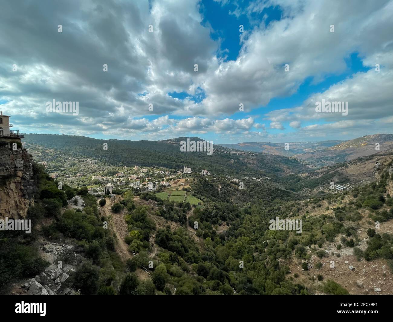 mountain top and nature view - Aerial view of Jezzine town in Lebanon ...
