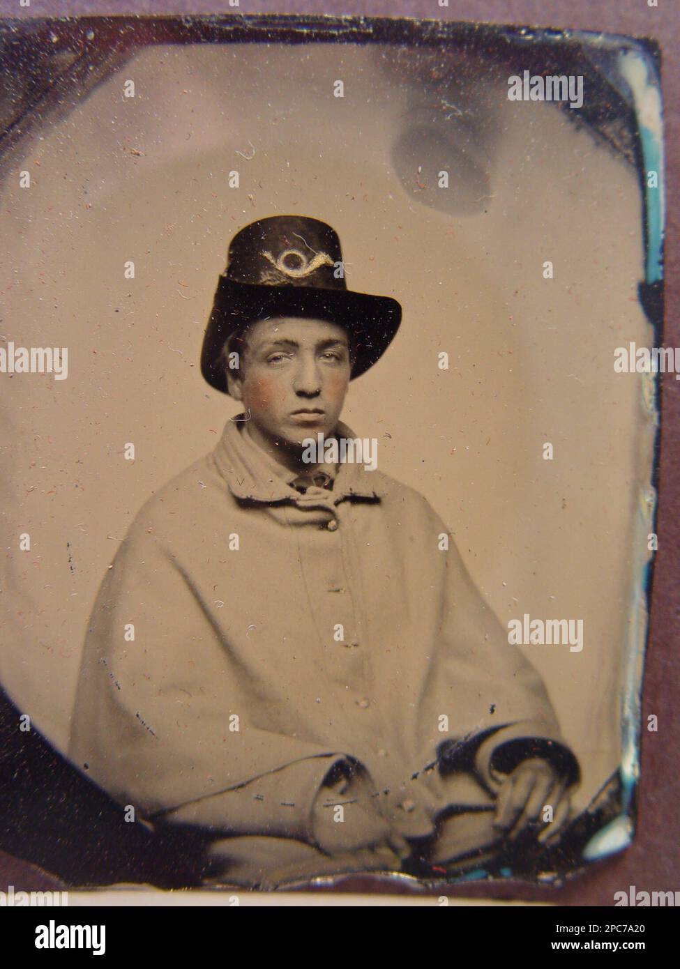 Unidentified soldier in Union uniform with greatcoat and Hardee hat ...