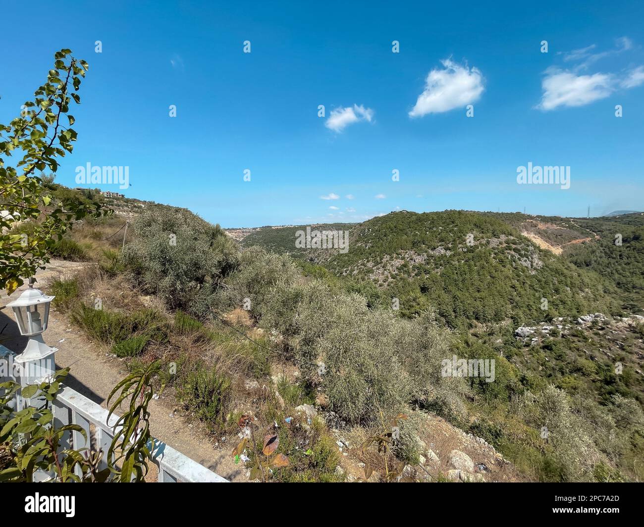 mountain top and nature view - Aerial view of Jezzine town in Lebanon ...