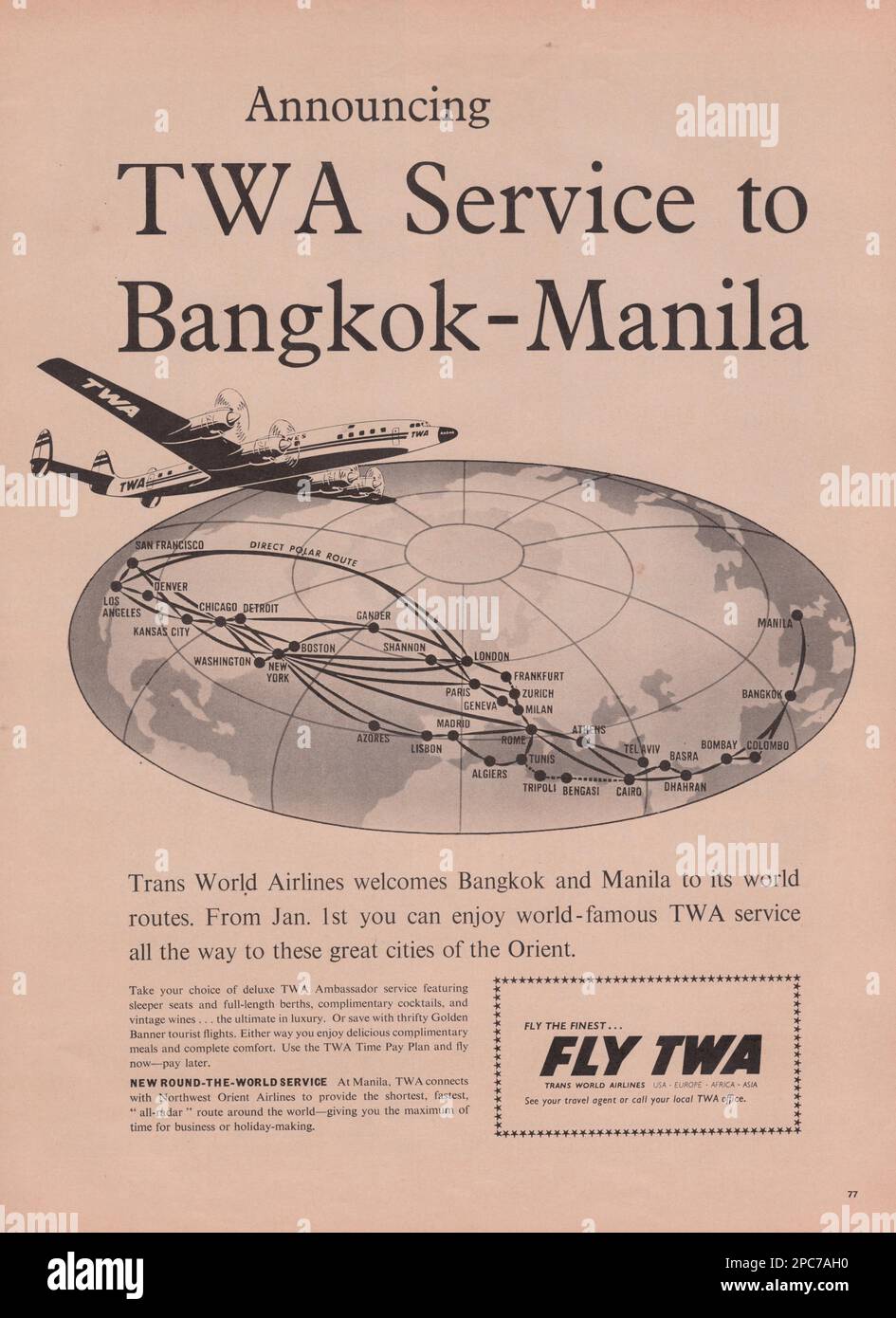 TWA service to Bangkok-Manila TWA vintage magazine advertisement TWA ...