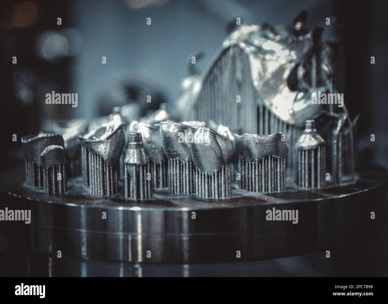 Object printed on metal 3d printer close-up. Object printed in laser ...