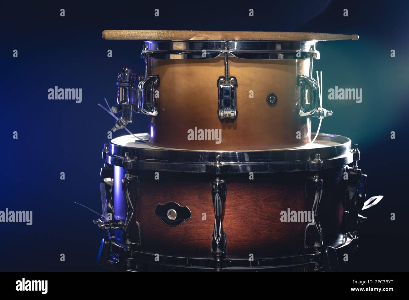 Drums on a dark background isolated, percussion instruments Stock Photo ...