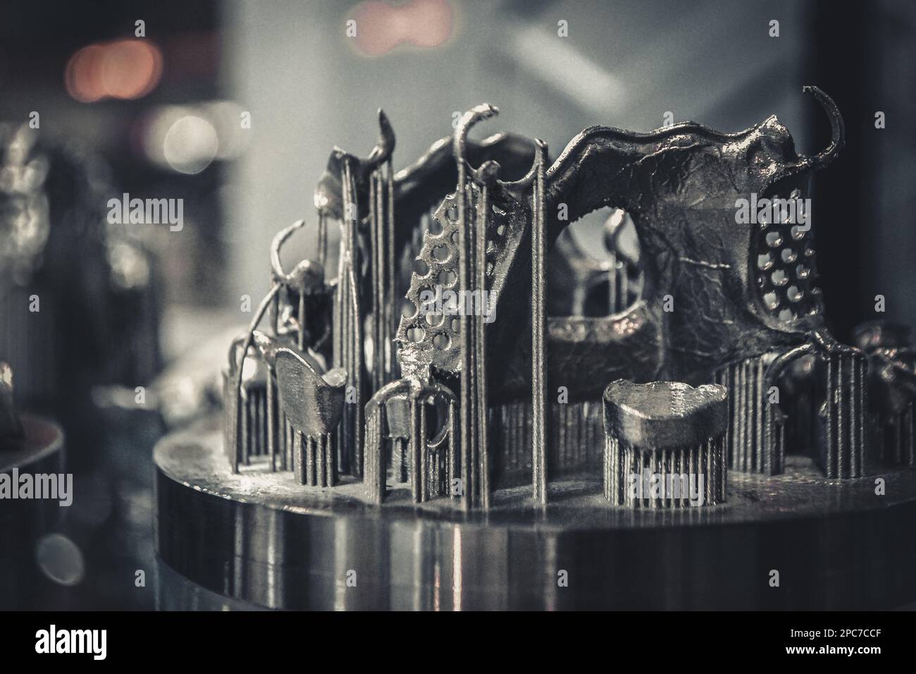 Object printed on metal 3d printer close-up. Object printed in laser ...