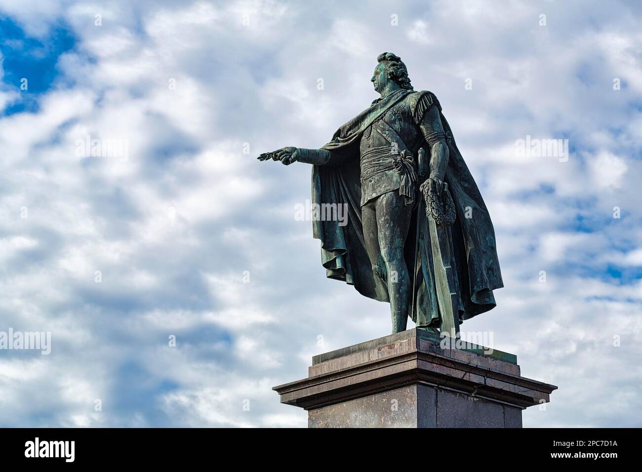 Bronze statue, statue of the Swedish King Gustav III in the Gamla stan ...