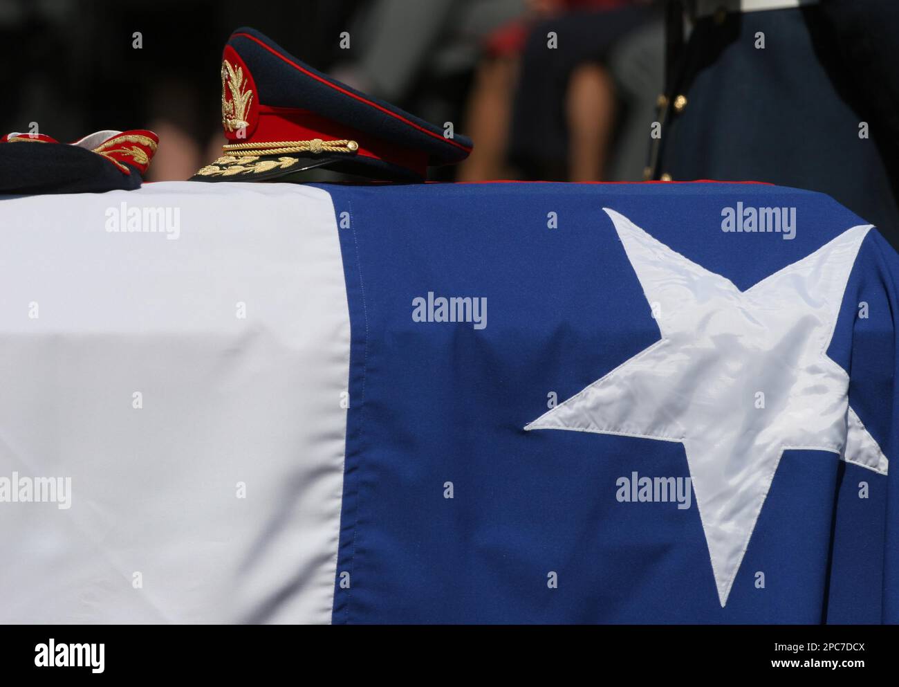 The hat of Gen. Augusto Pinochet is seen on his coffin during his ...