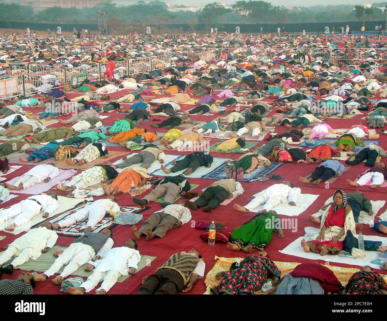 Thousands participate in a mass yoga camp conducted by theArt of Living ...