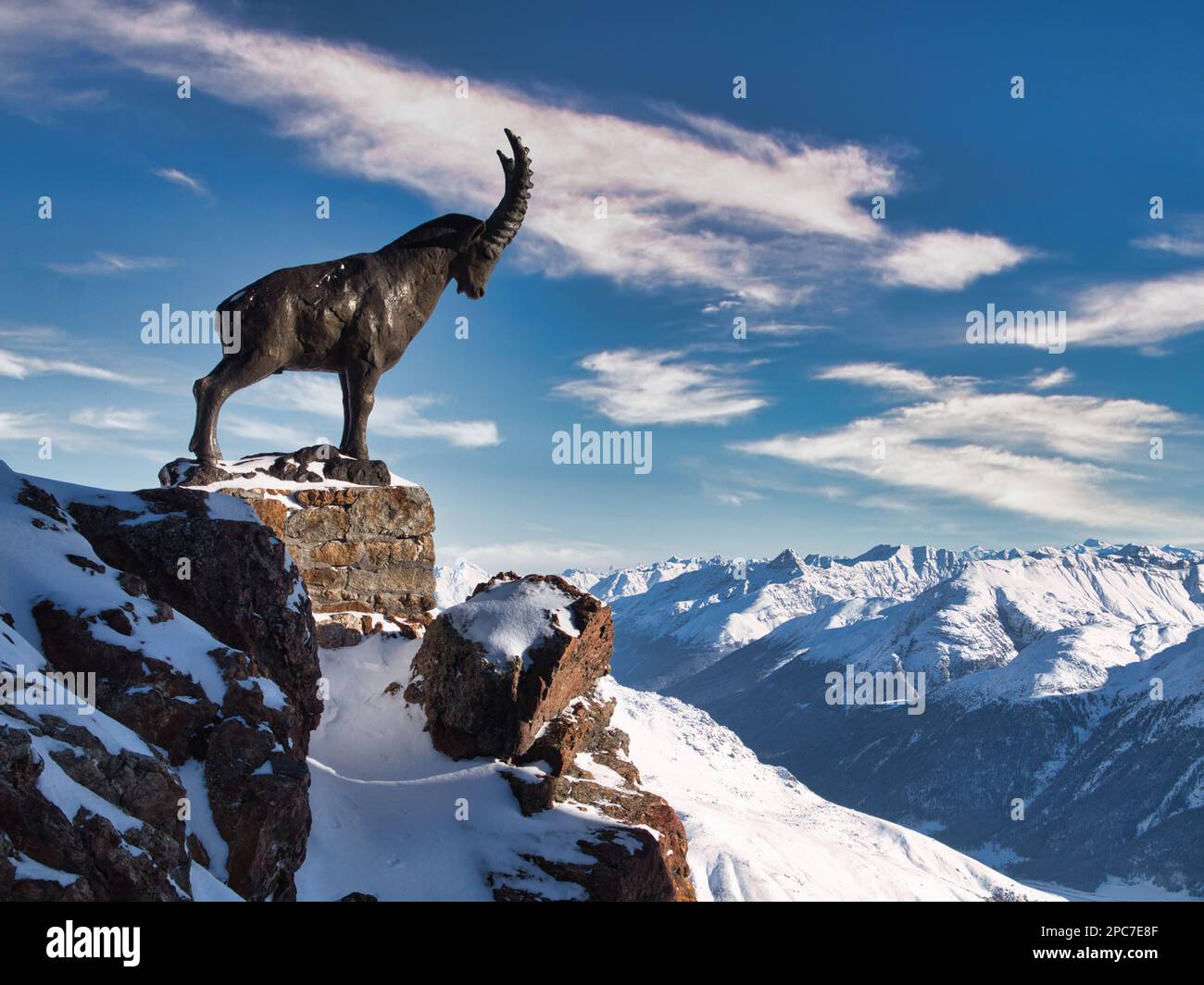Mountain peak Piz Nair in St Moritz Switzerland surrounded by Alpine ...