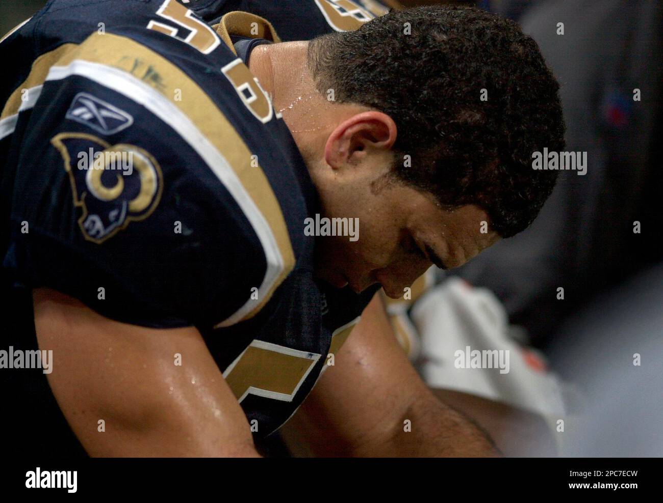 St. Louis Rams linebacker Raonall Smith sits on the bench during the ...