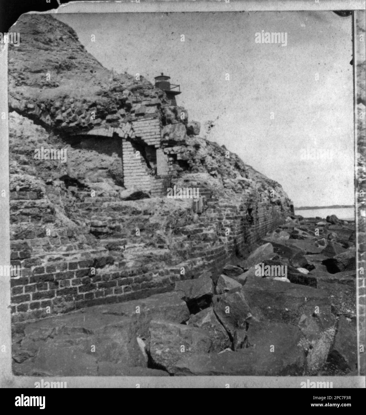 Damage to exterior wall of Fort Sumter from bombardment, Charleston ...