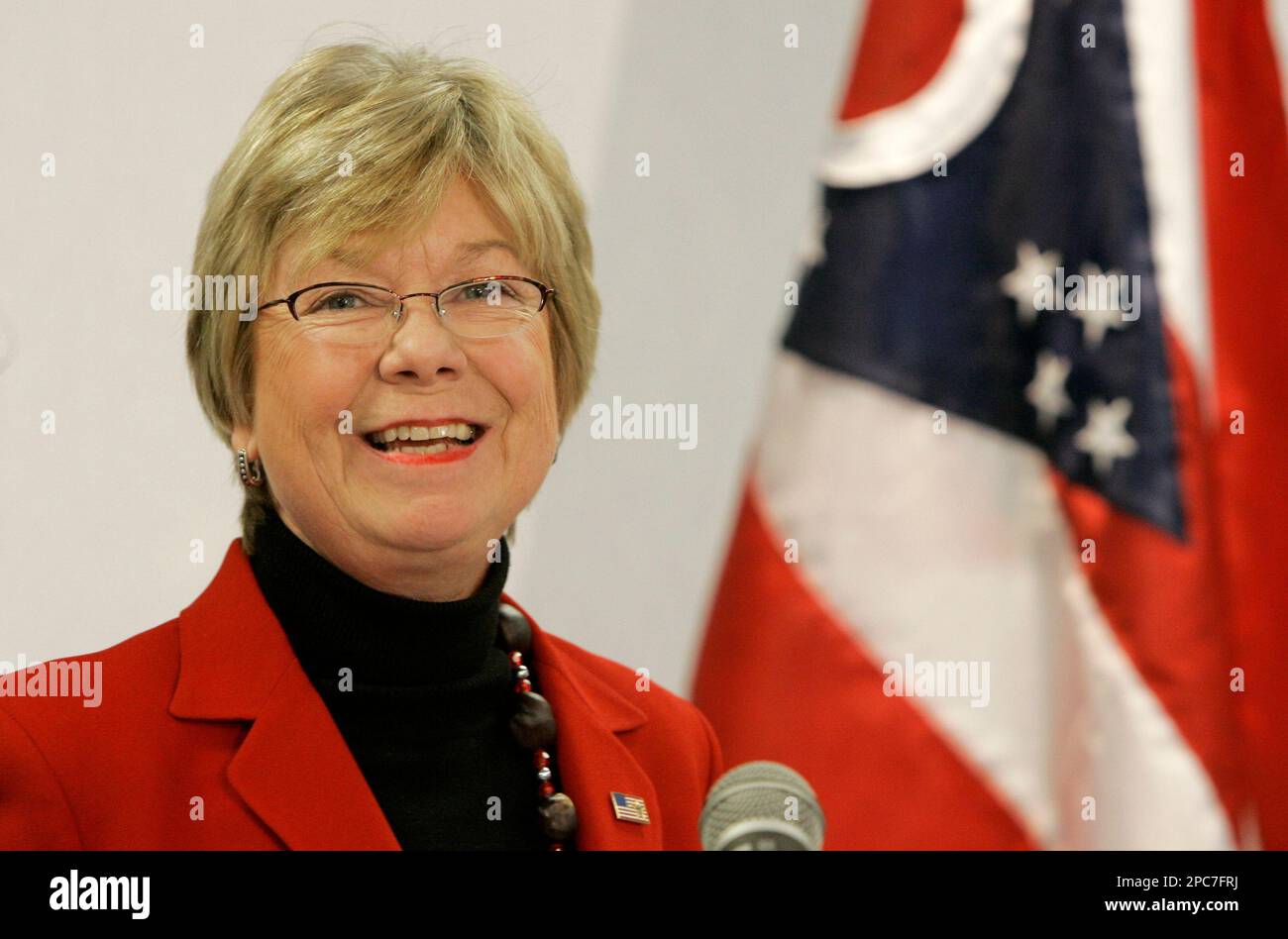 Rep. Deborah Pryce, R-Ohio, speaks Monday, Dec. 11, 2006, at a news ...