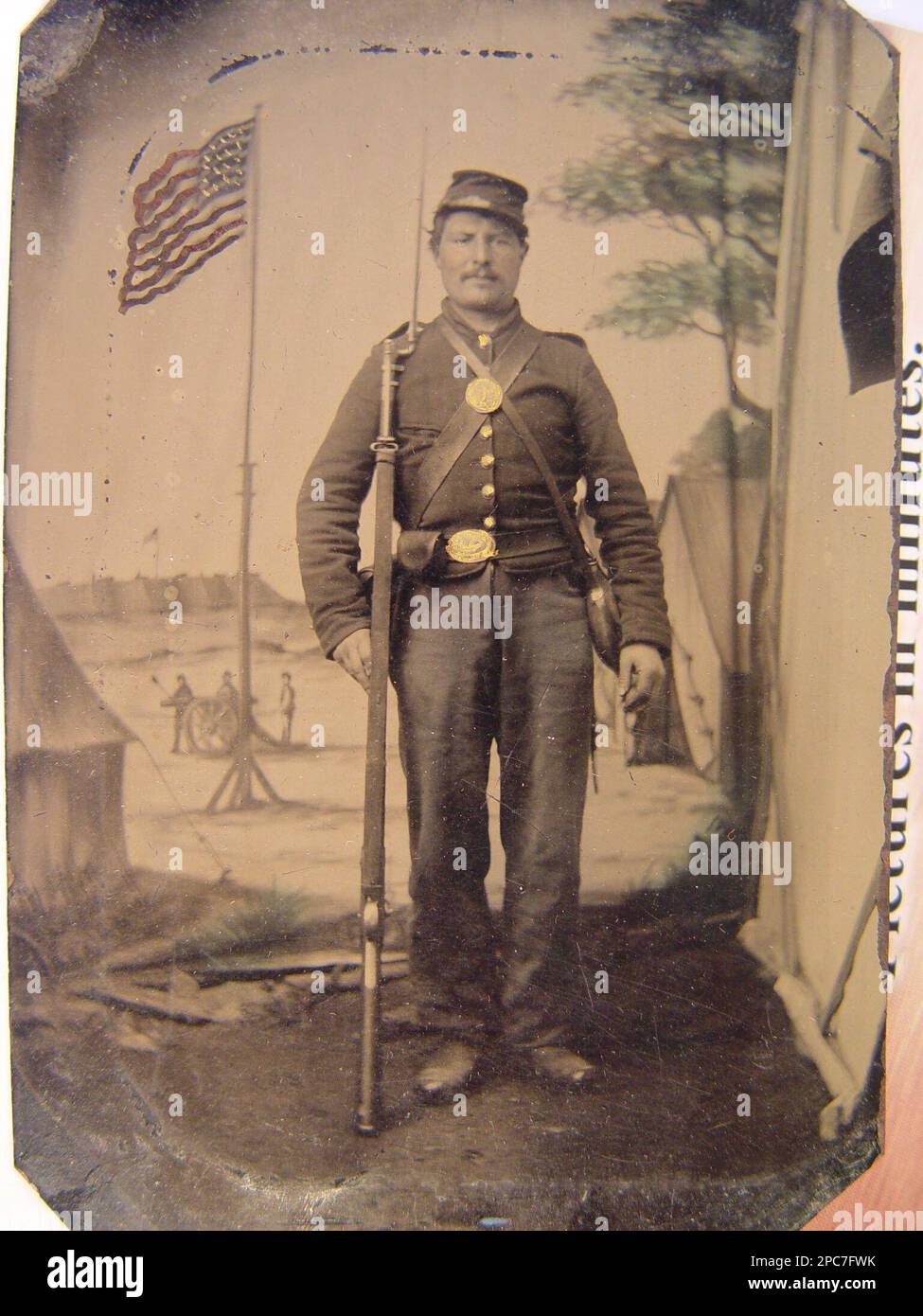 Unidentified soldier in Union uniform with bayoneted musket, canteen ...