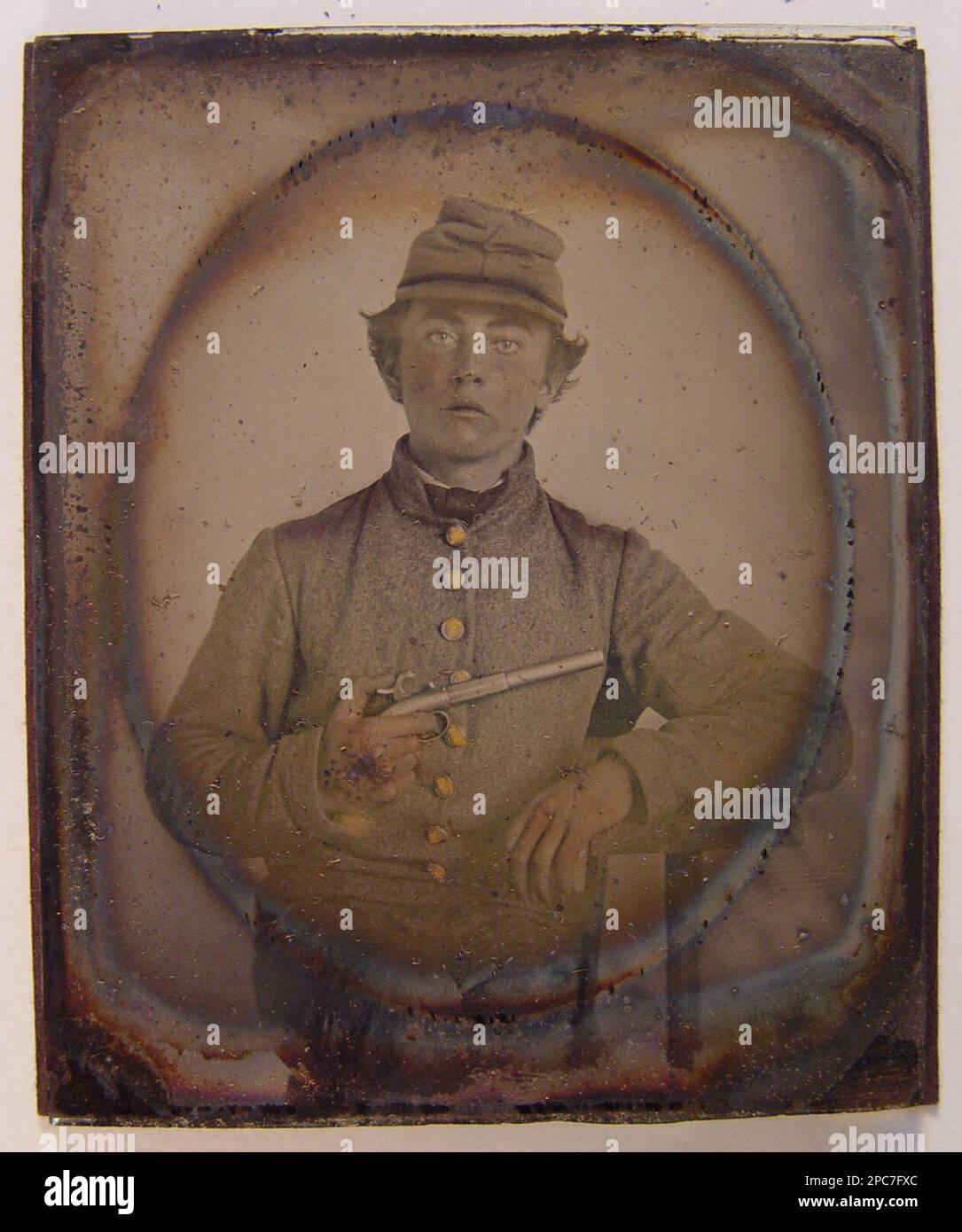 Unidentified young soldier in Confederate shell jacket and forage cap ...