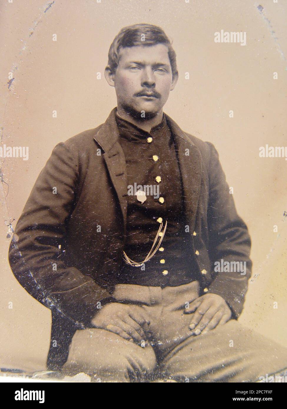 Unidentified soldier in Union shell jacket and frock coat with gold ...