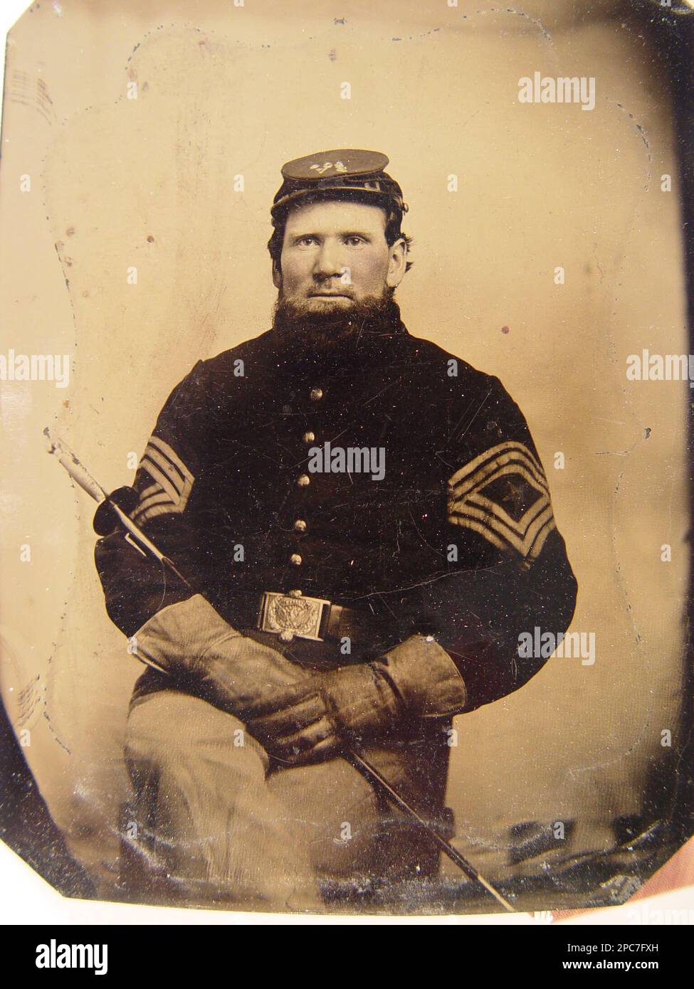 Unidentified soldier in Union sargeant major's uniform with gauntlets ...