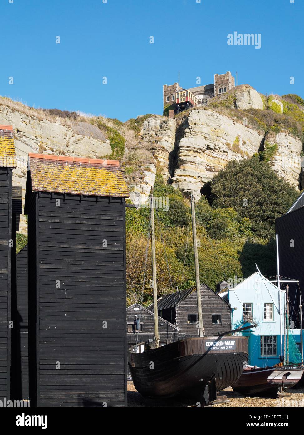 Fishermen's Sheds and Boat overlloked by the Funicular Railway in ...