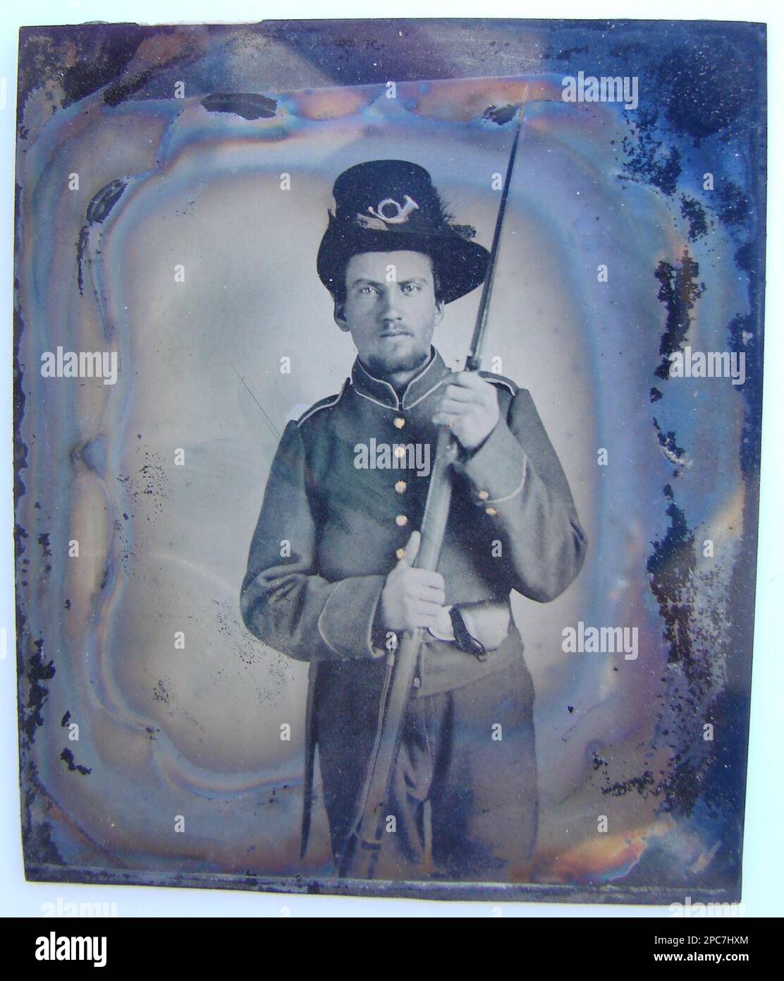 Unidentified soldier in Union uniform and plumed infantry Hardee hat ...