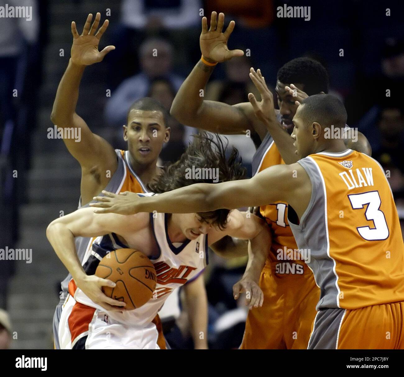 Charlotte Bobcats forward Adam Morrison, front left, looks for room to ...