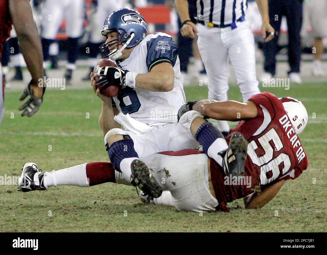 Arizona Cardinals' Chike Okeafor (56) sacks Seattle Seahawks ...