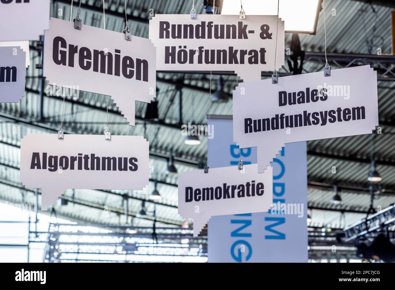 ARD, ZDF and Deutschlandradio trade fair stand, terms from journalism ...