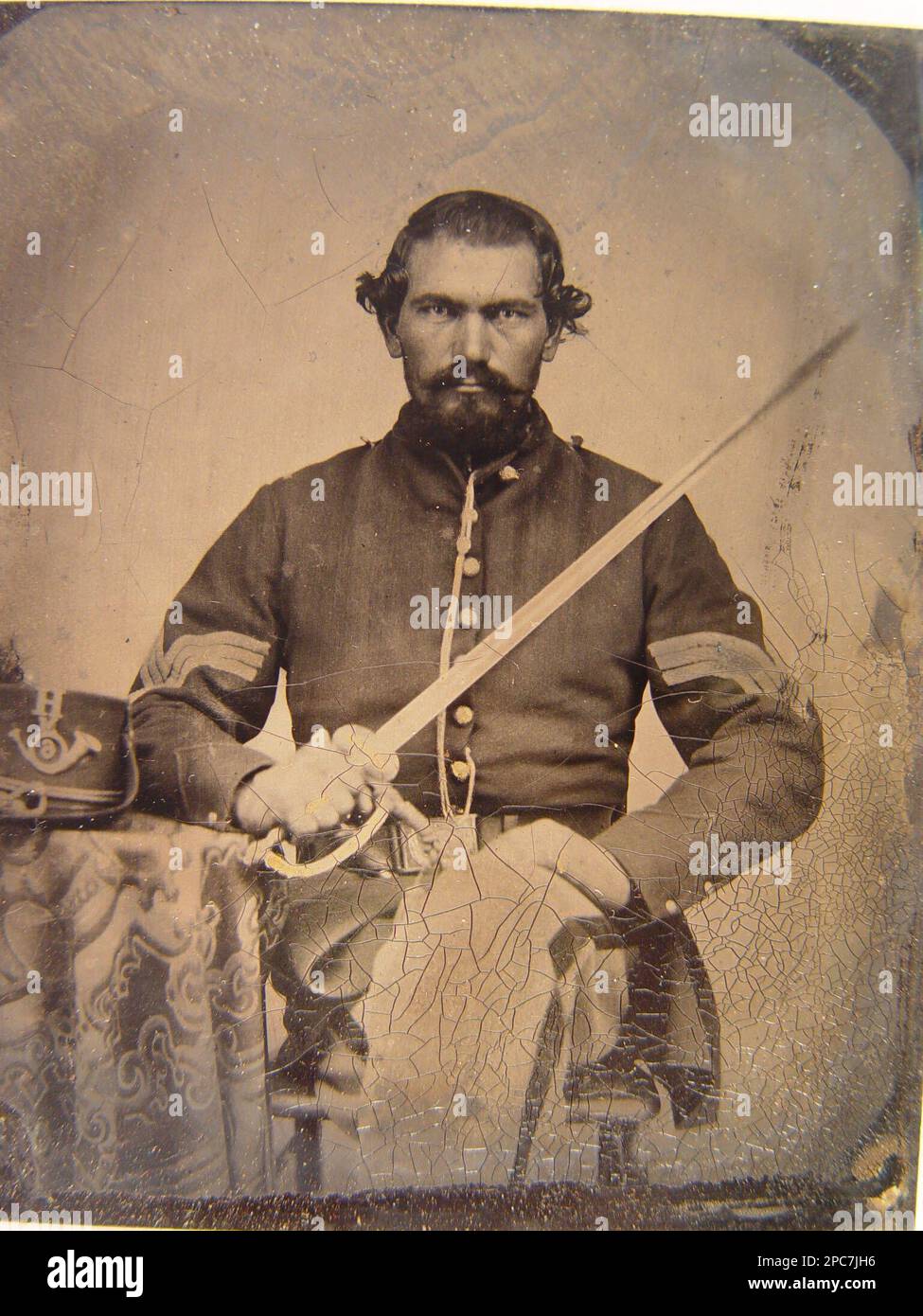 Unidentified soldier in Union infantry sergeant's uniform holding a ...