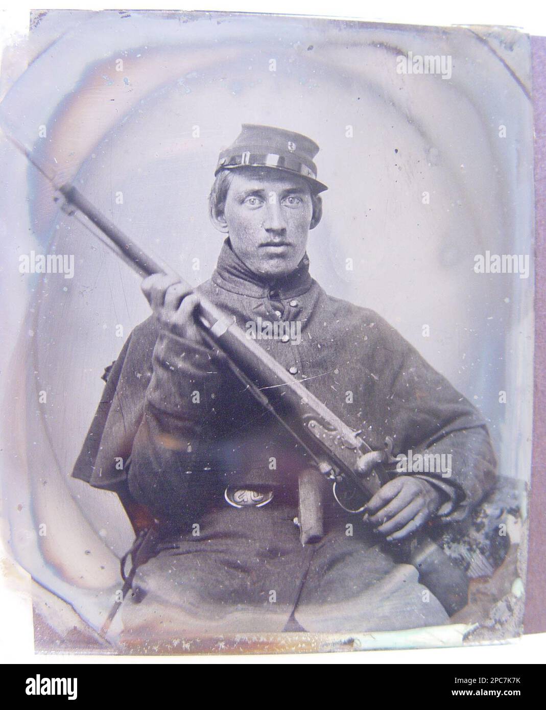 Unidentified soldier in Union greatcoat and Company C forage cap with ...