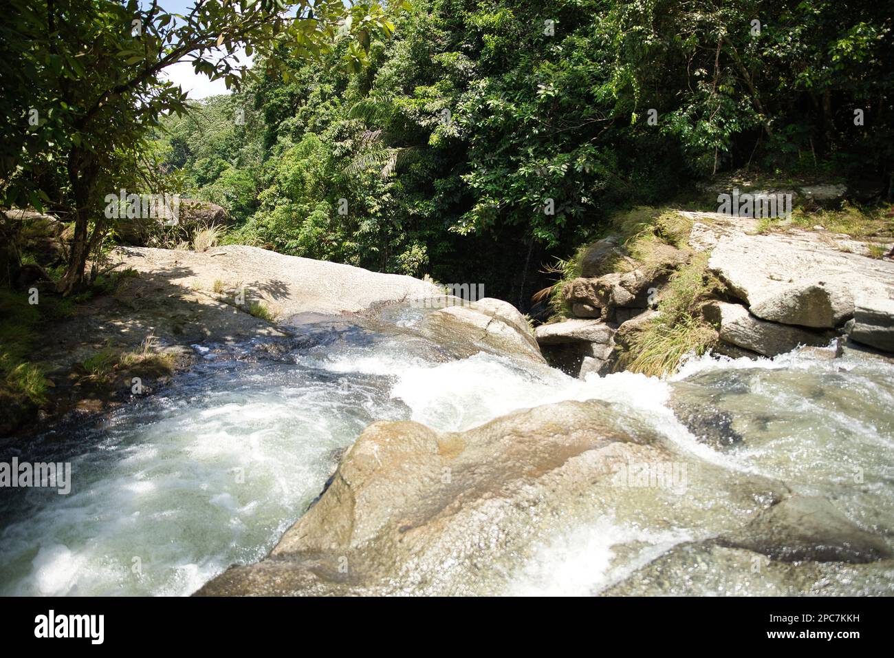 A waterfall on Flores taken directly from above from outlet flowing ...