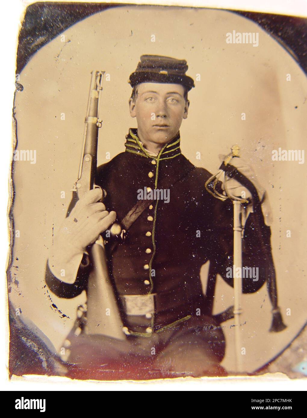 Unidentified soldier in Union cavalry uniform with percussion cap ...
