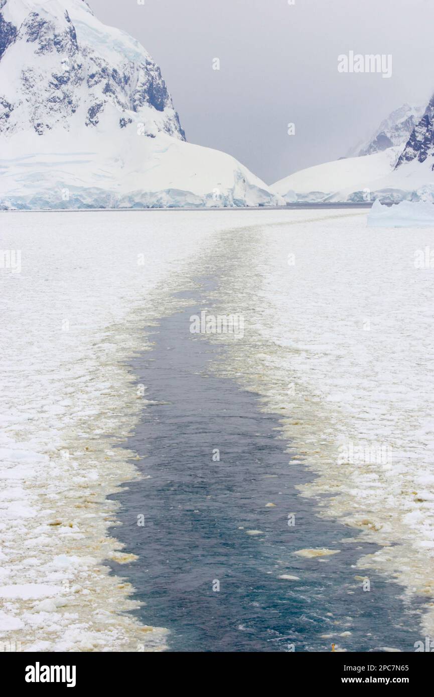 Track of an icebreaker breaking through the pack ice, Antarctica Stock ...
